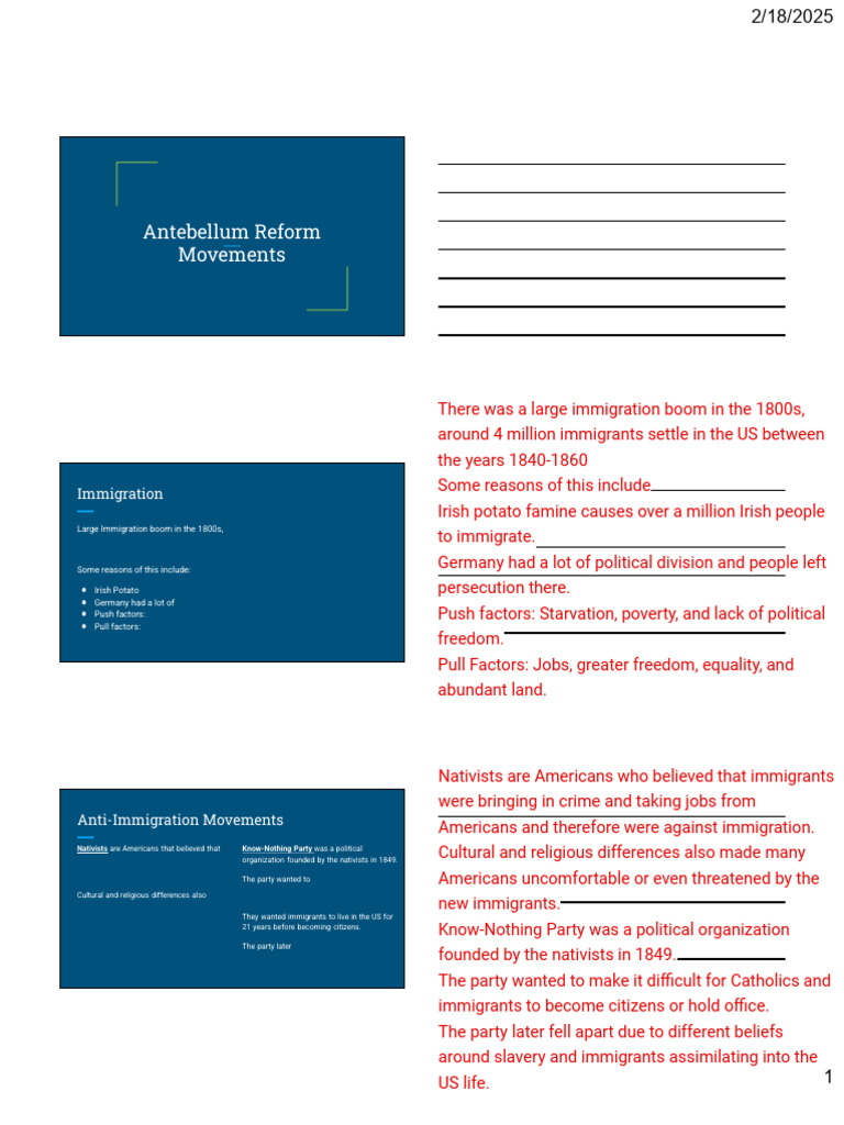 Kami Export - Antebellum Reform Movements notes guide | PDF ...