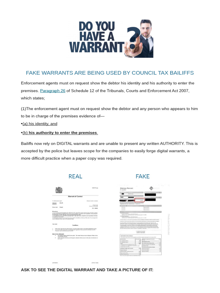 Fake Warrants Are Being Used by Council Tax Bailiffs: Paragraph 26 | PDF