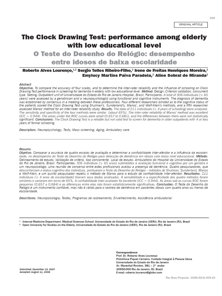 The Clock Drawing Test Performance Among Elderly With Low Educational ...
