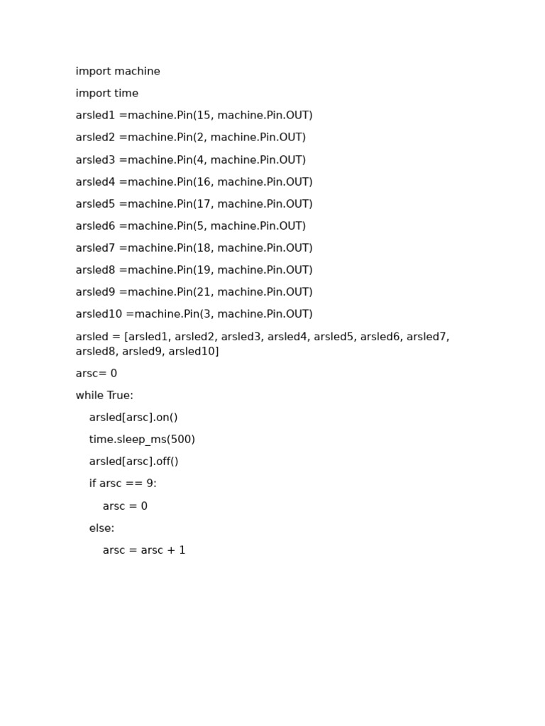Arduino LED Blinking Sequence Code | PDF