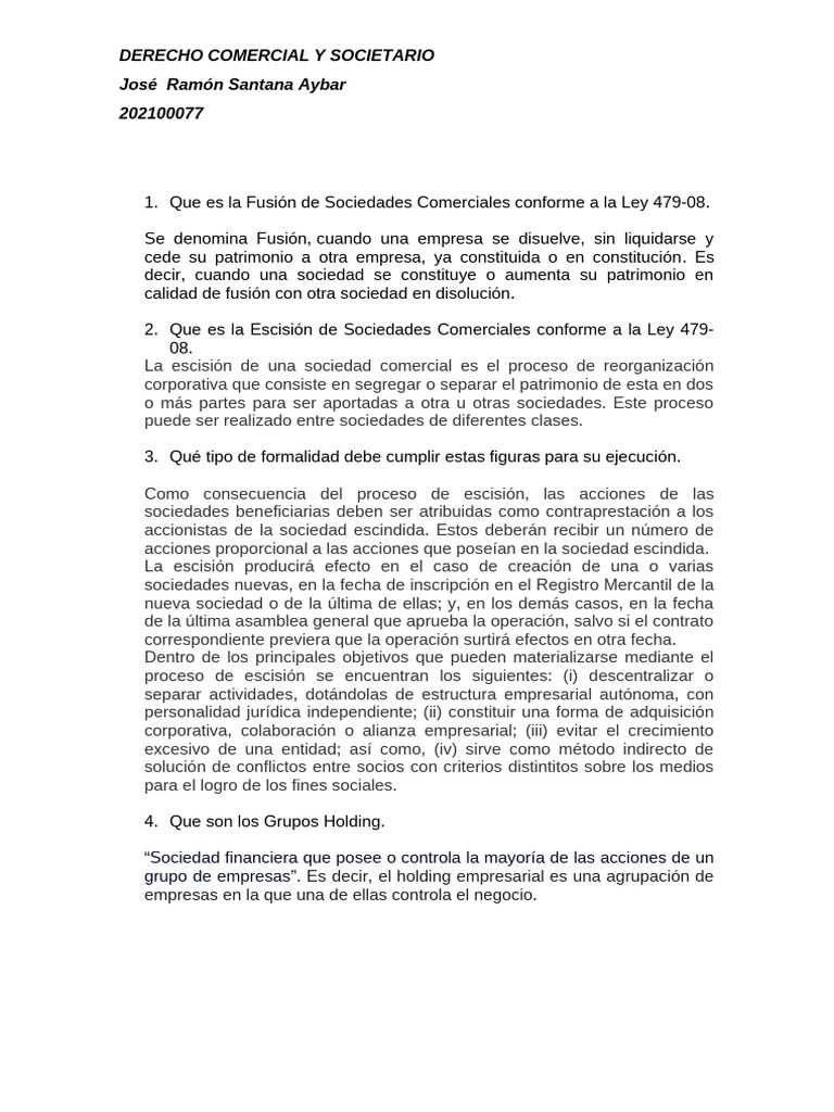 Fusión y Escisión en Ley 479-08 | PDF | Sociedad de responsabilidad ...