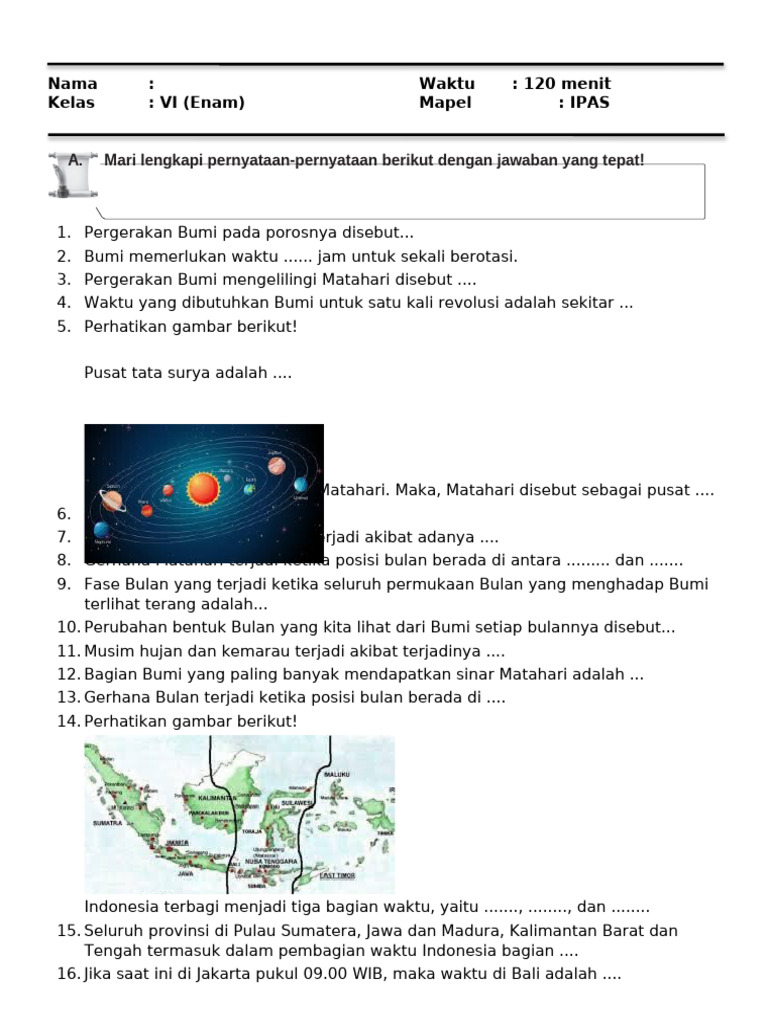 UH IPAS KELAS 6 | PDF