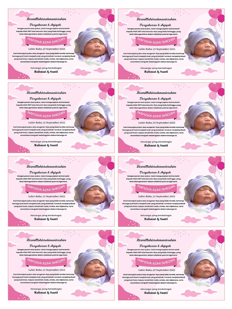 TASYAKURAN & AQIQAH - Hafizha Azmi Shezan - Haikal Arsa Radhiya | PDF