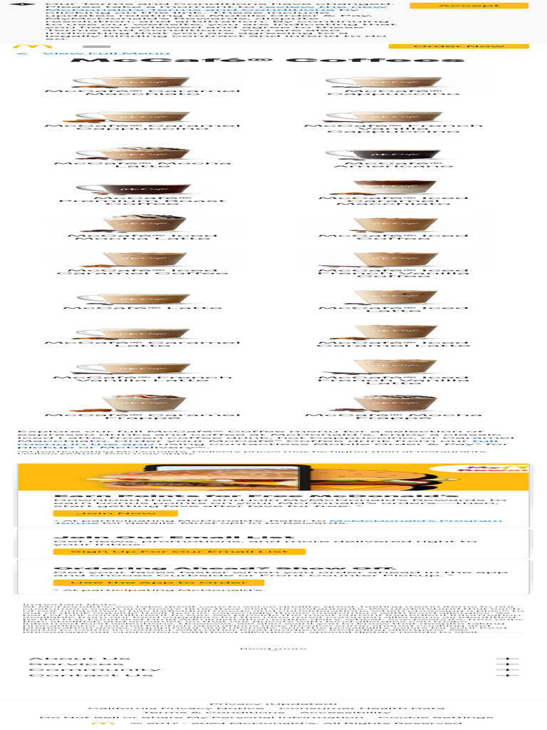 McCafe® Coffees Coffee Menu & Espresso Drinks McDonald's | PDF | Food ...