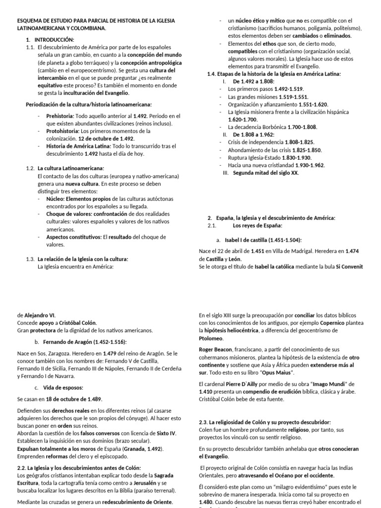 Esquema Parcial Historia de La Iglesia Latinoamericana y Colombiana ...