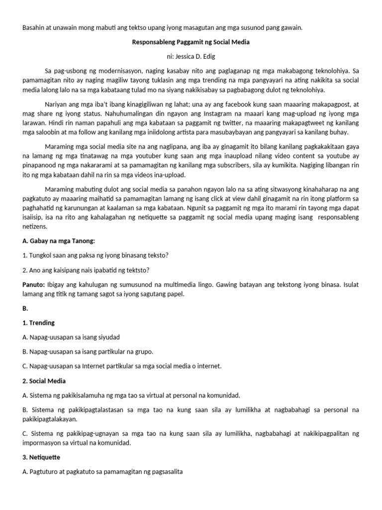 Responsableng Pagamit NG Social Media | PDF