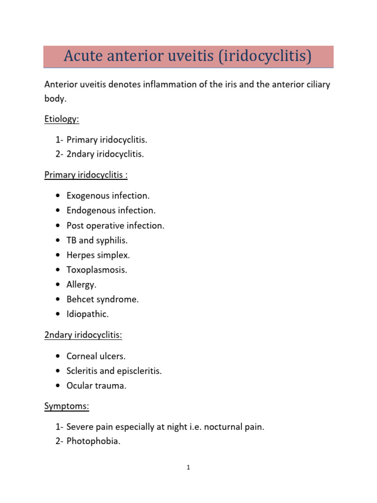 Acute Anterior Uveitis Overview | PDF | Human Eye | Ophthalmology