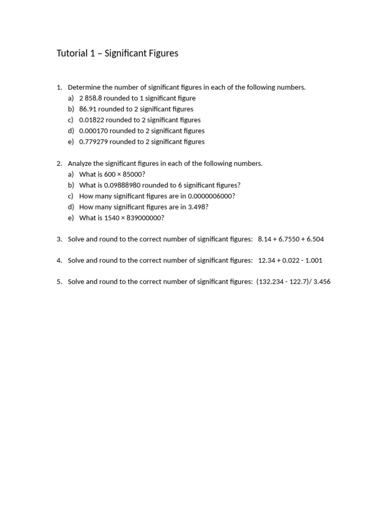 765 Tutorial 1 Significant Figures | PDF