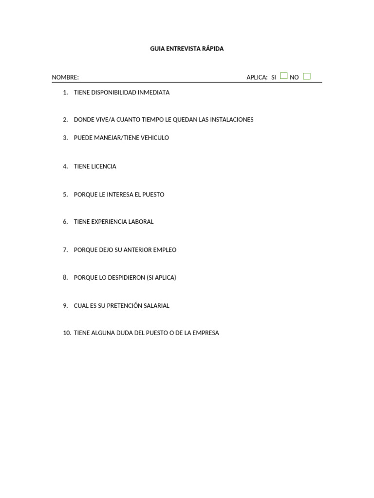 Guia Entrevista Rápida | PDF