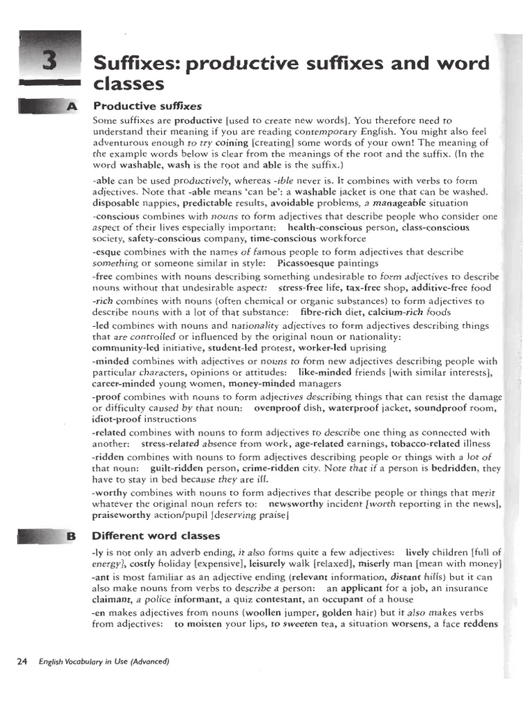 Suffixes. Productive Suffixes and Word Classes | PDF