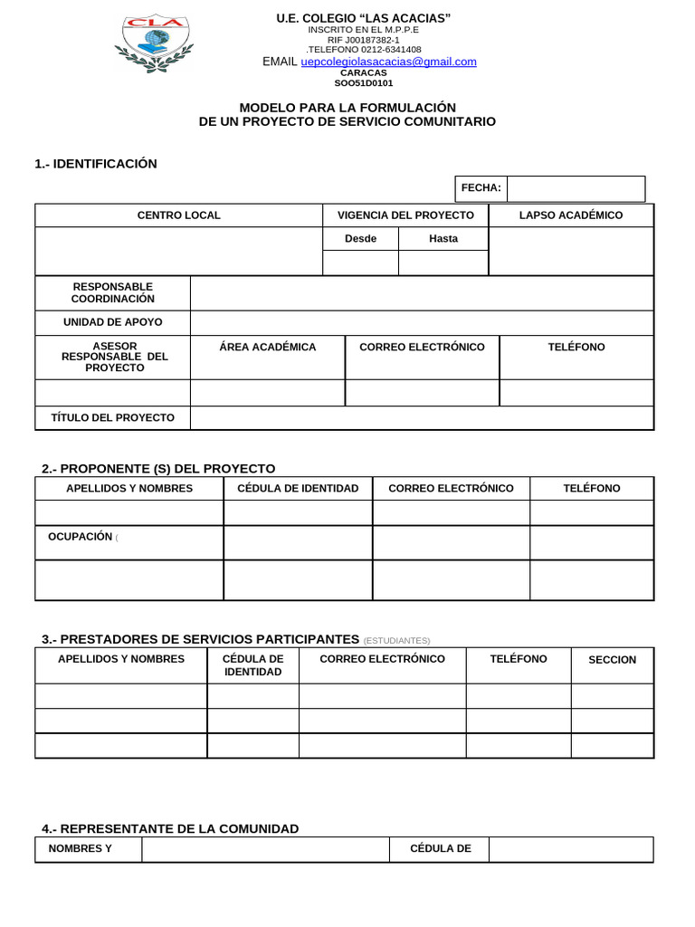 Proyecto de Servicio Comunitario U.E. Acacias | PDF