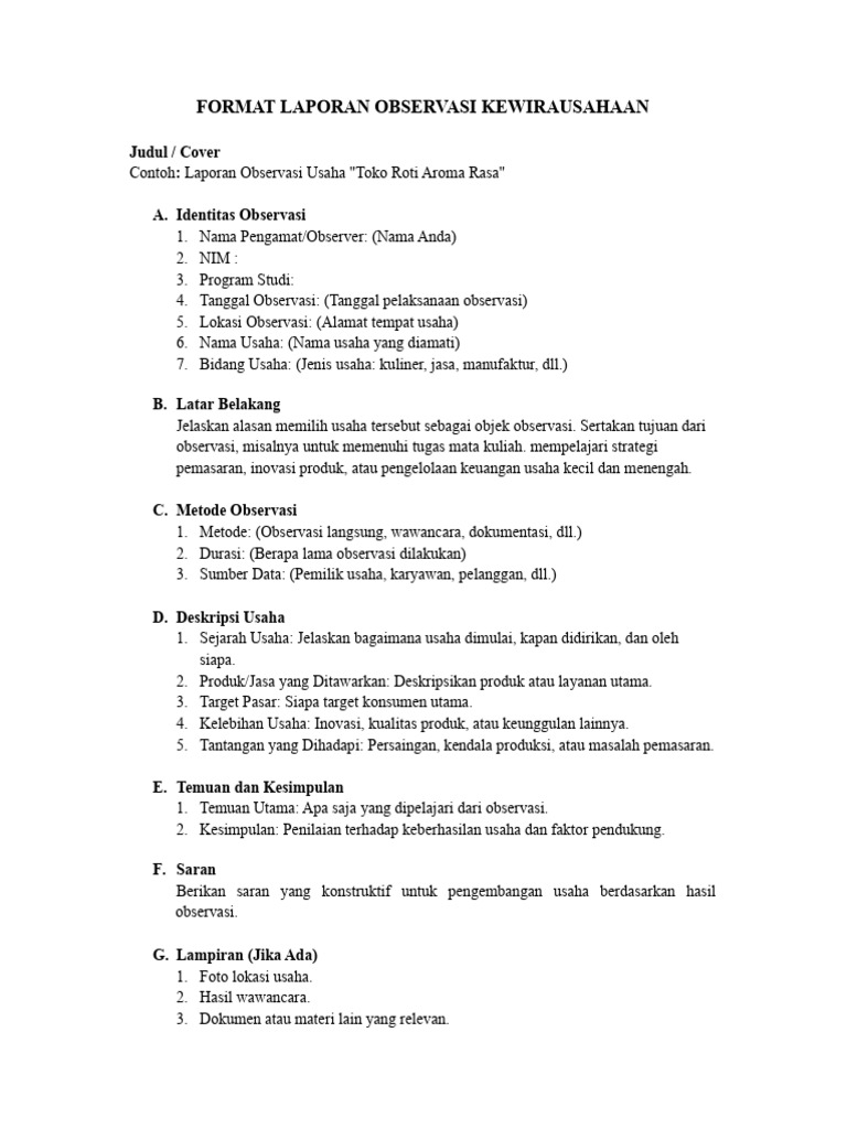 Format Laporan Observasi Kewirausahaan | PDF