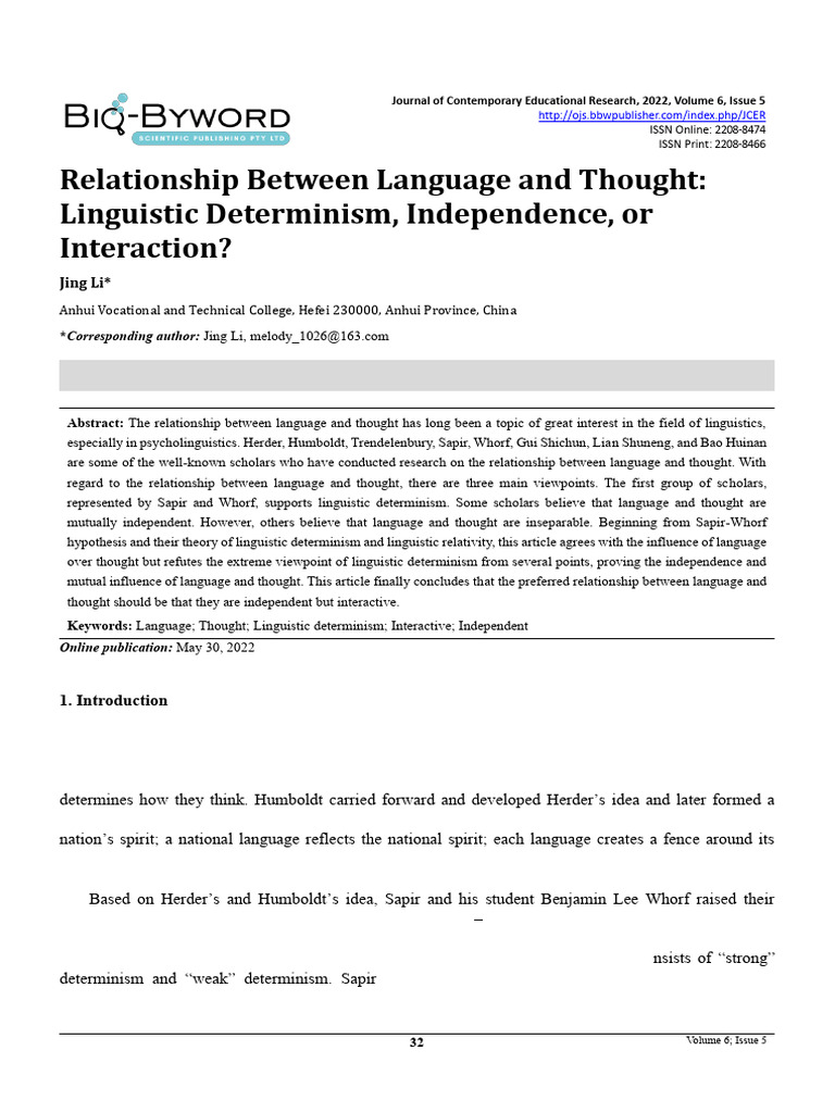 Relationship Between Language and Thought Linguist | PDF | Cognitive ...
