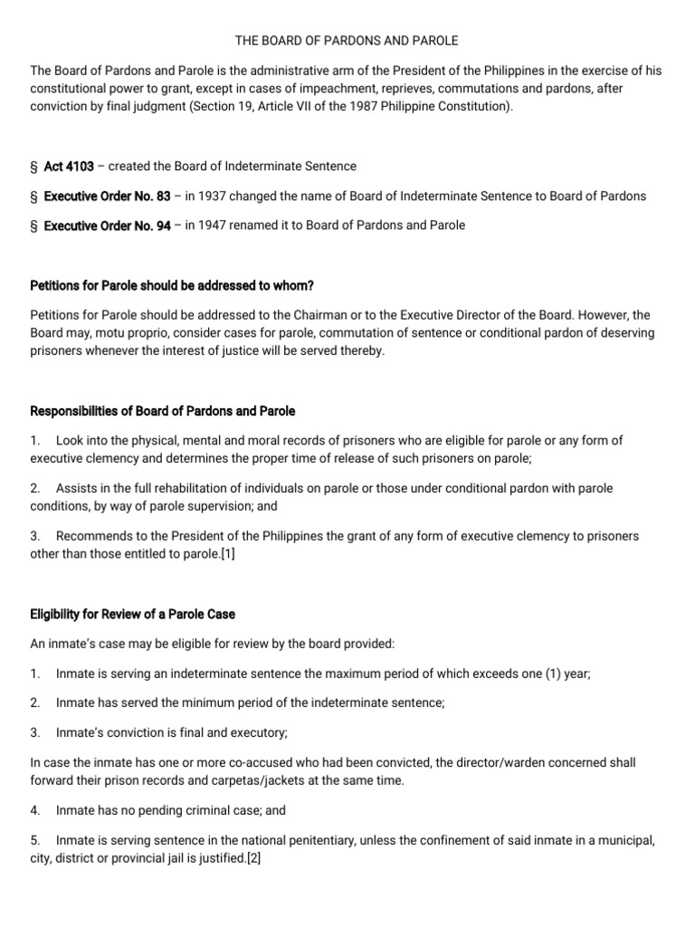 The Board of Pardons and Parole | PDF