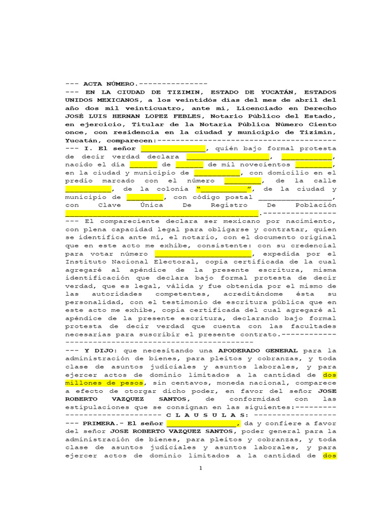 Poder Notarial Limitado Borrador | PDF