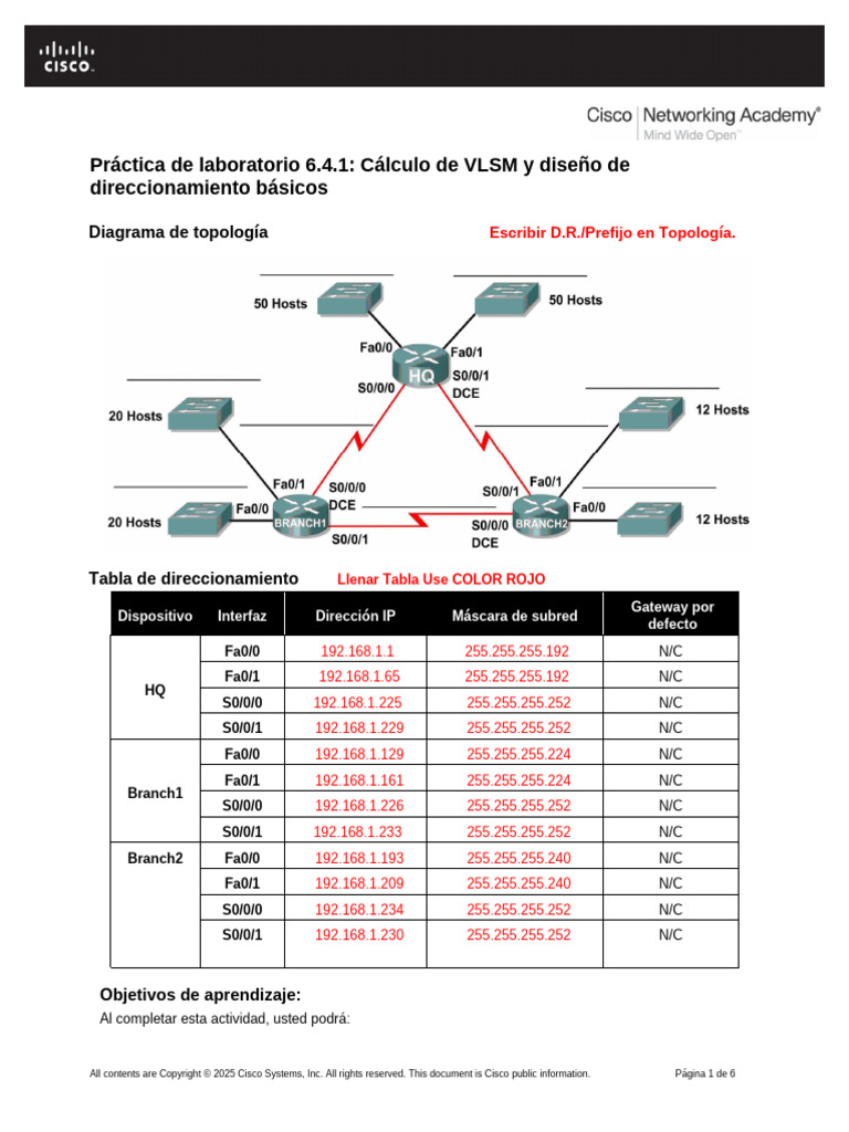 3.- A.6.4.1 Cálculo de VLSM y Diseño de Direccionamiento Básico. | PDF | Dirección IP ...