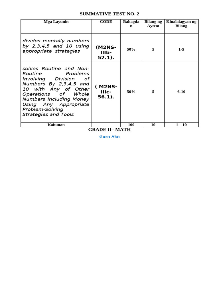 Q3 ST 2 GR.2 Math With Tos | PDF