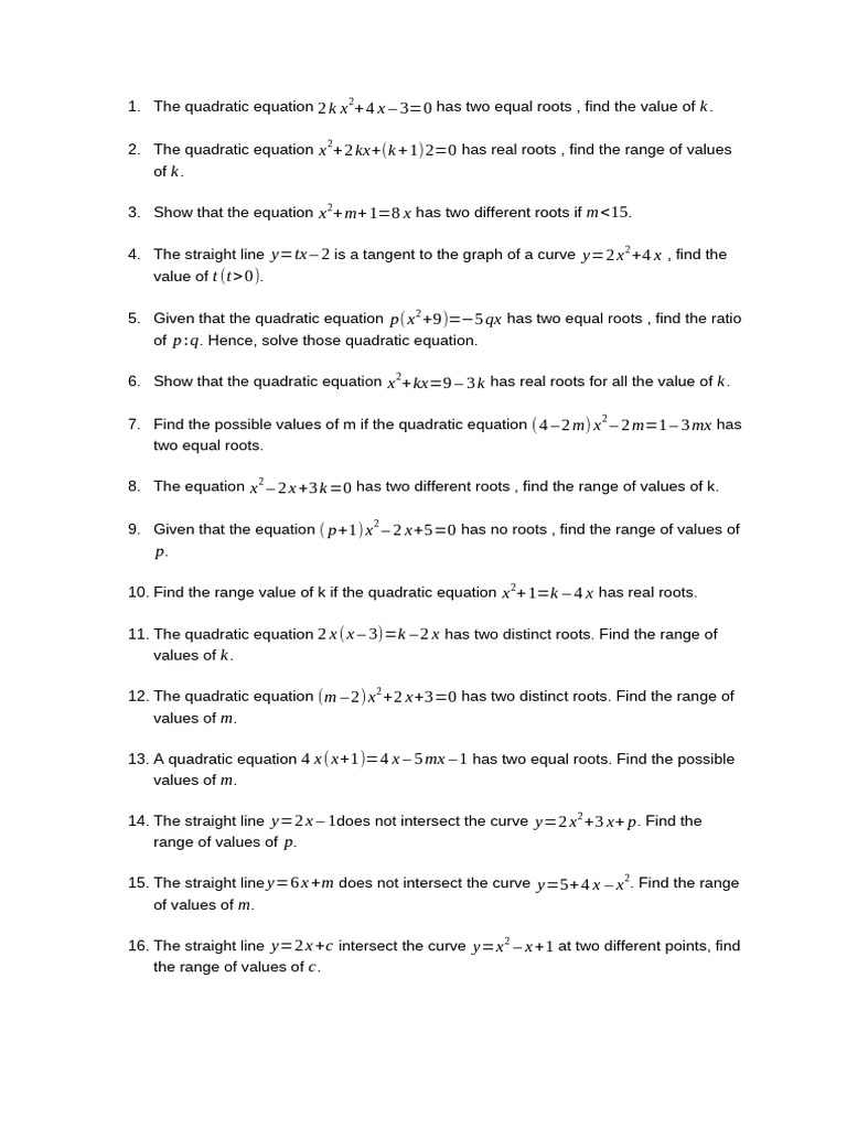 The Quadratic Equation 2kx2 | PDF | Equations | Quadratic Equation