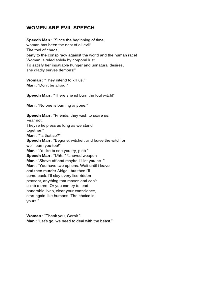 Women Are Evil Speech | PDF