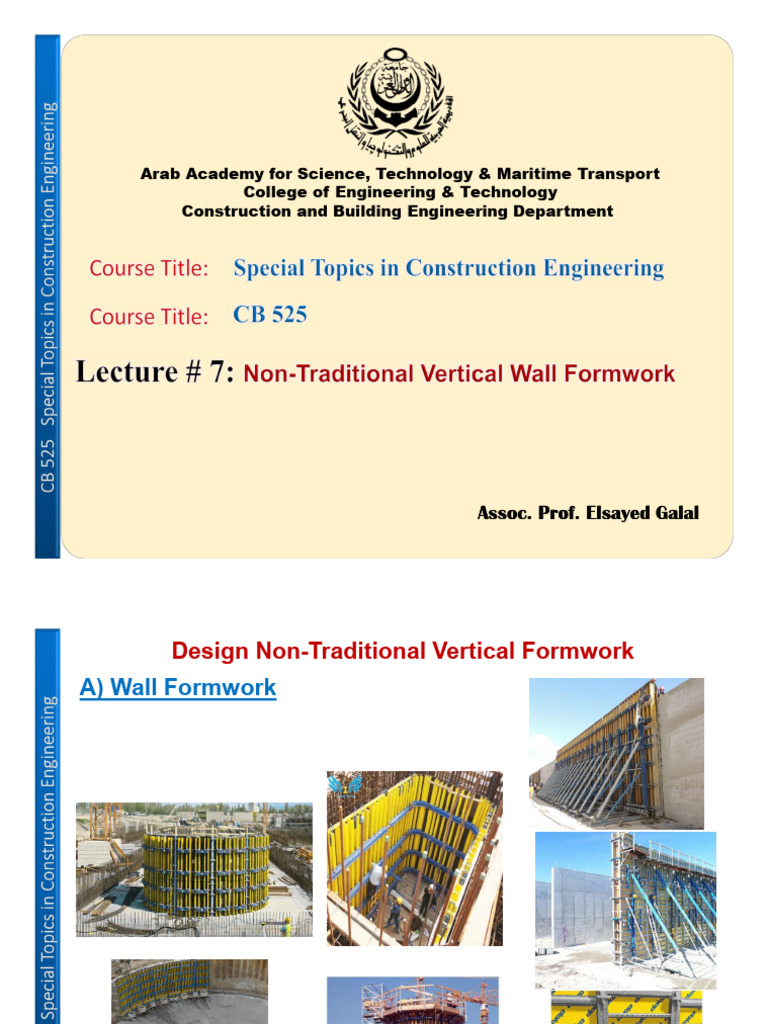 CB 525 - DR Elsayed - Lect. 7 Wall Formwork | PDF | Wall | Beam (Structure)