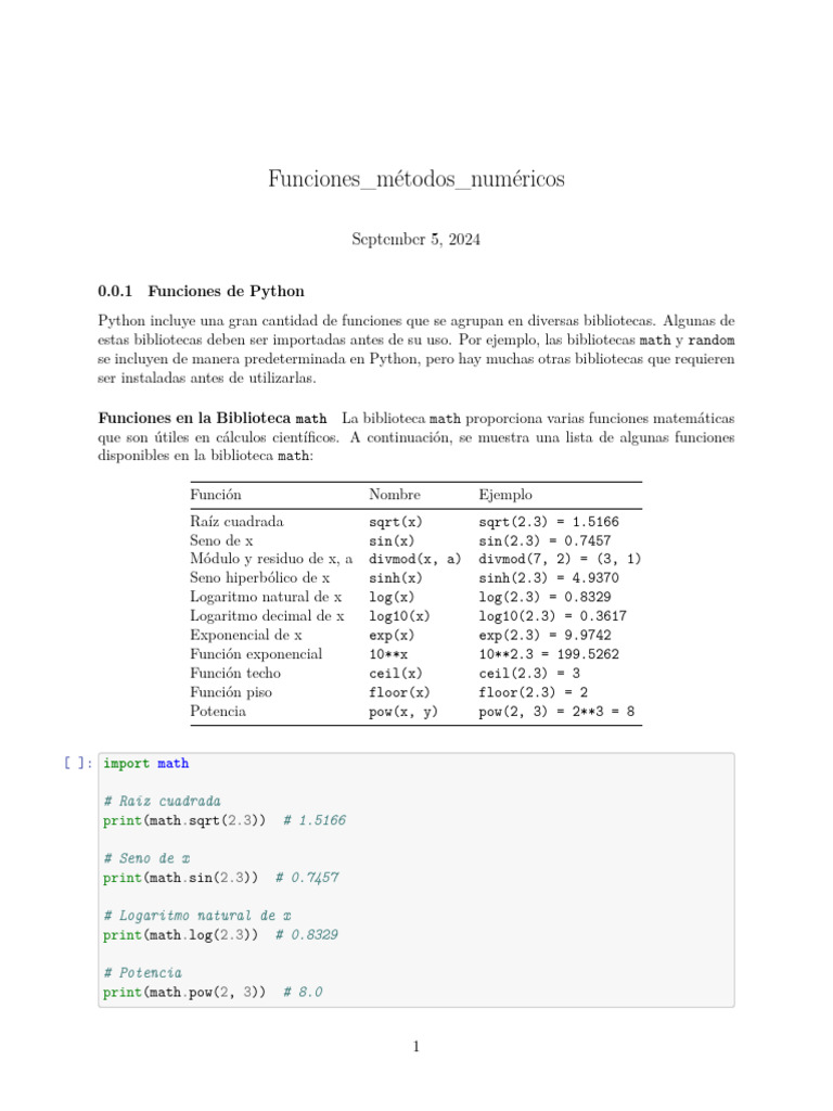 Funciones_métodos_numéricos | PDF | División (Matemáticas) | Python (lenguaje de programación)