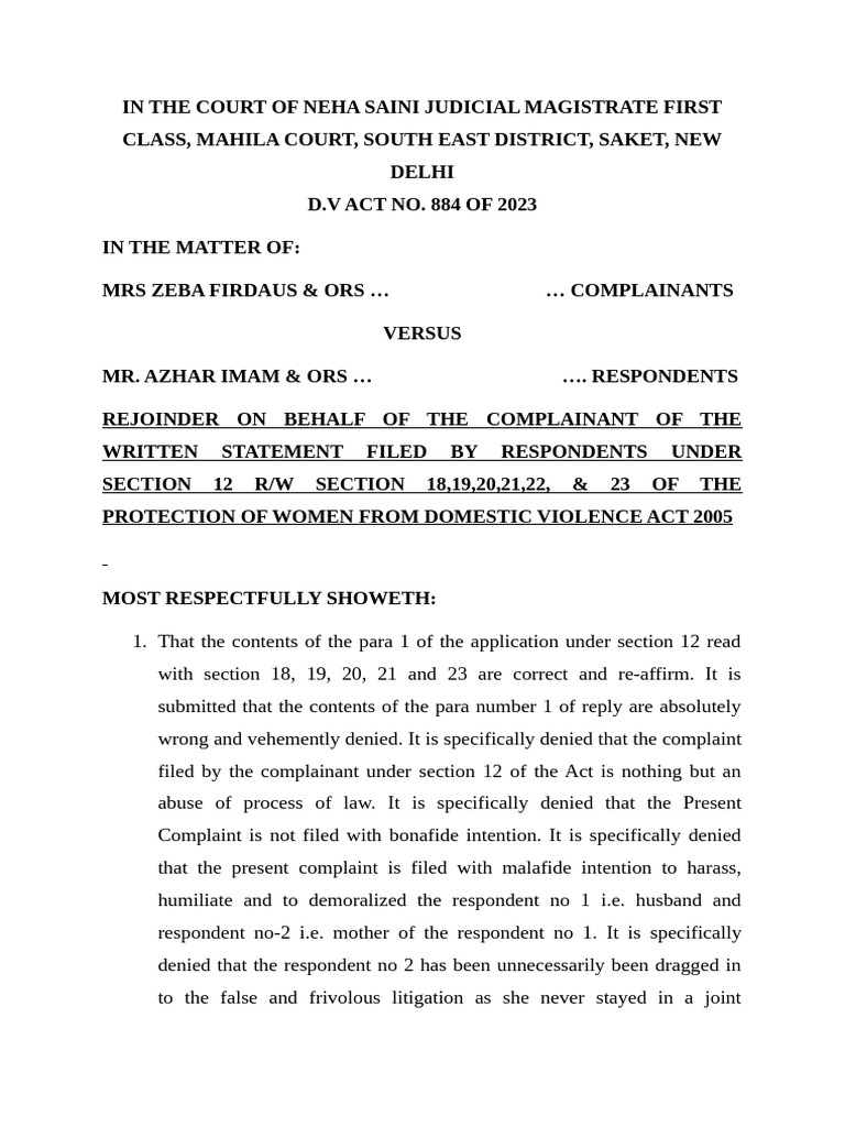 Reply of Ws On Behalf of Zeba Firdaus | PDF