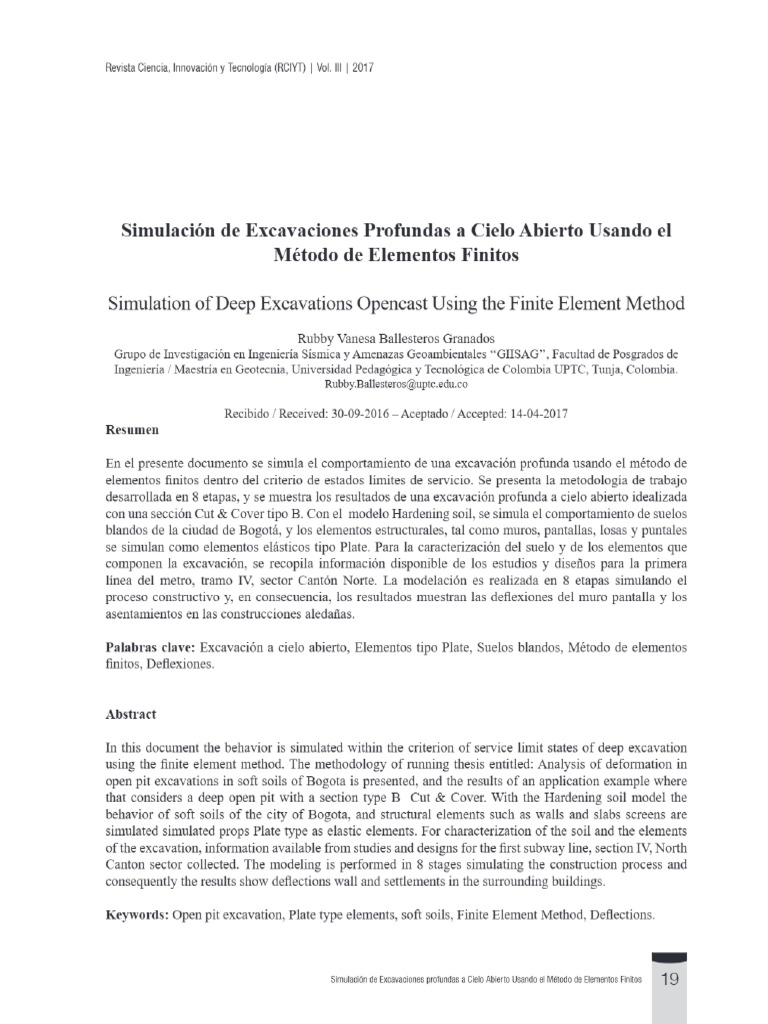 Vista de Simulación de Excavaciones Profundas A Cielo Abierto Usando El Método de Elementos ...