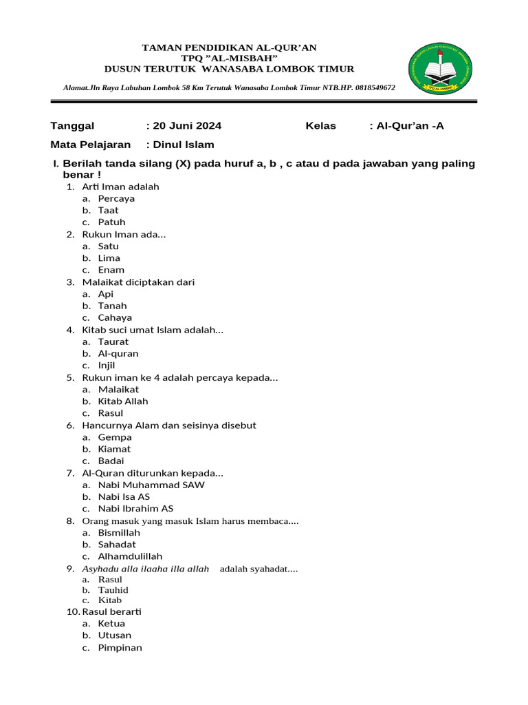 Soal Dinul Islam | PDF