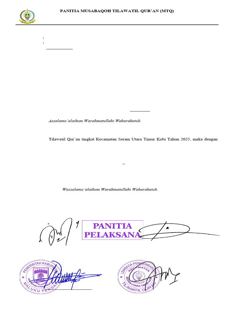 Undangan Pembukaan MTQ Tahun 2025 | PDF