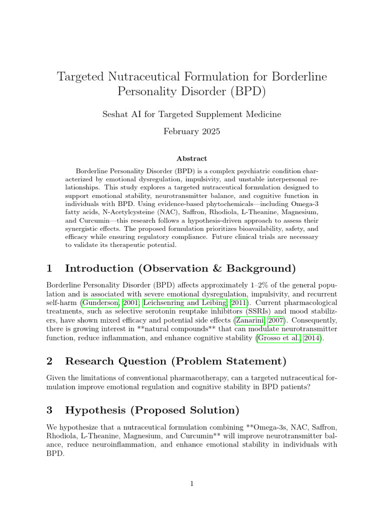 Targeted Nutraceutical Formulation For Borderline Personality Disorder ...