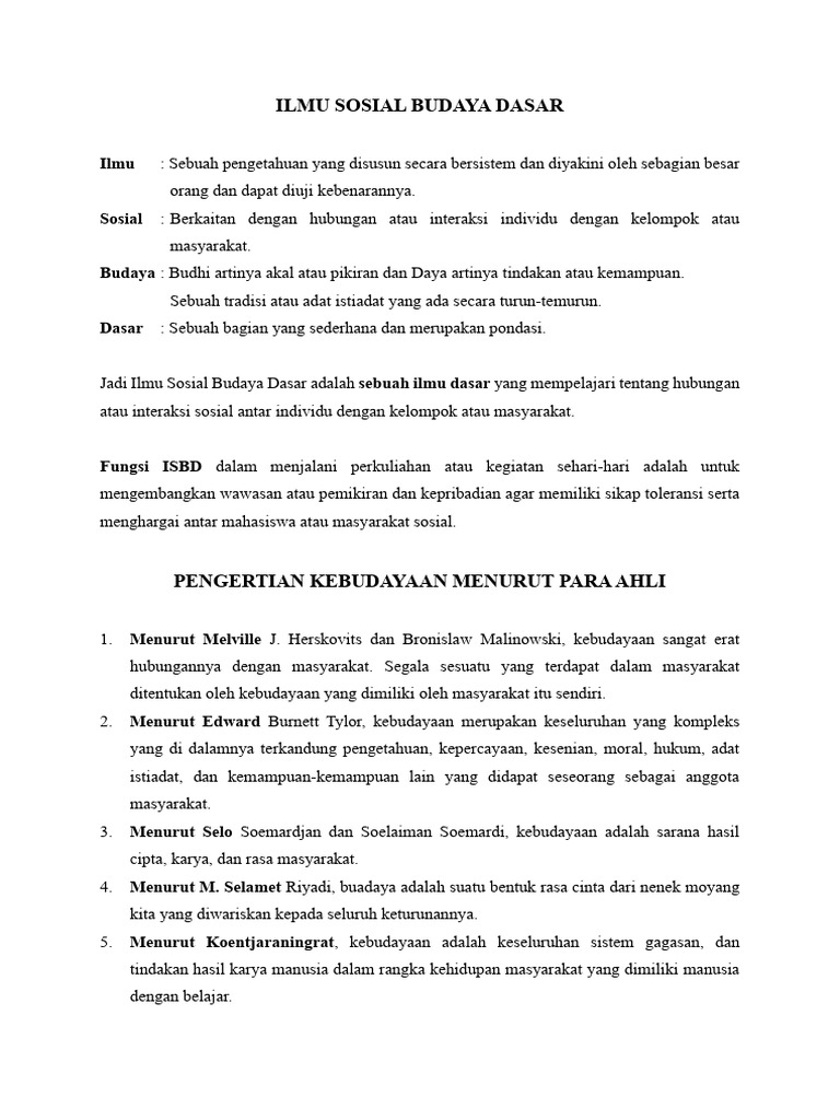 Rangkuman Materi Ilmu Sosial Budaya Dasar | PDF