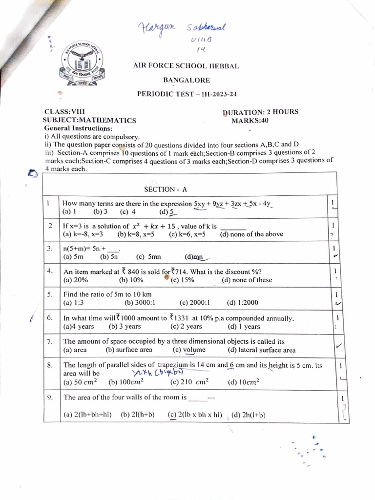 Class 8 Mathematics PT3 PYQ | PDF | Mathematical Concepts | Metrology