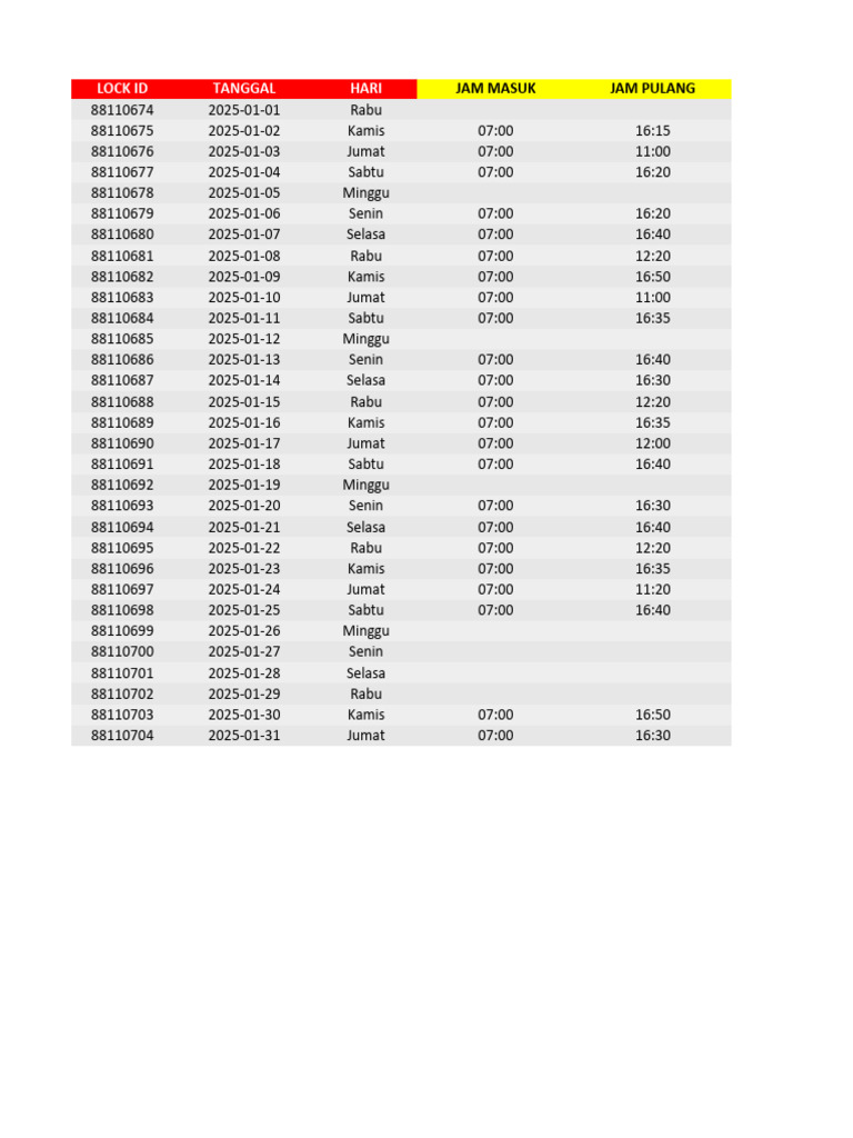 Template Absensi (1) | PDF