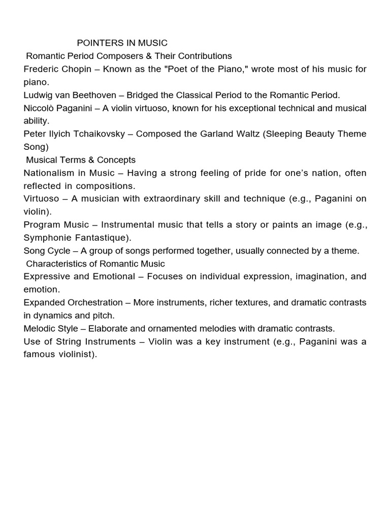 Convert (POINTERS IN MAPEH9 Q3 24 25) 06022025 | PDF | Romantic Music | Violin