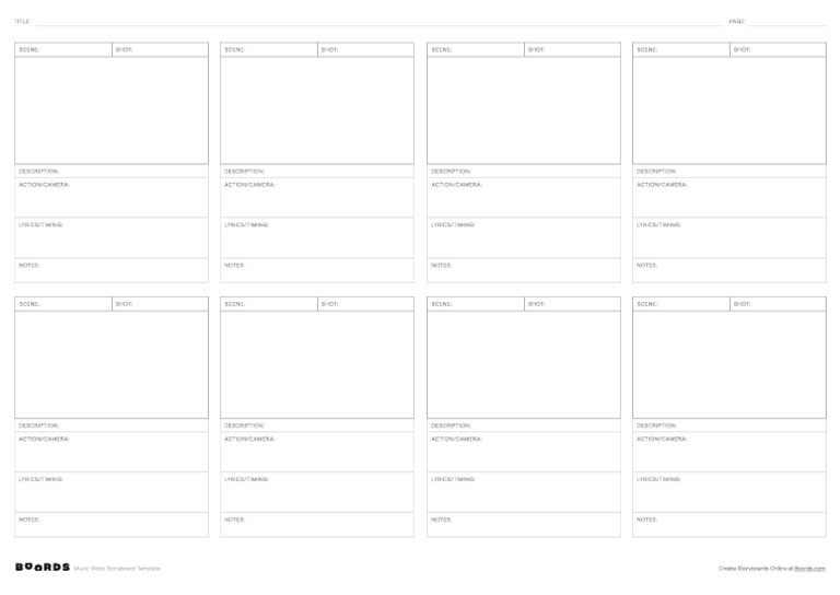 Music Video Storyboard Template A3 8 Panel Horizontal | PDF