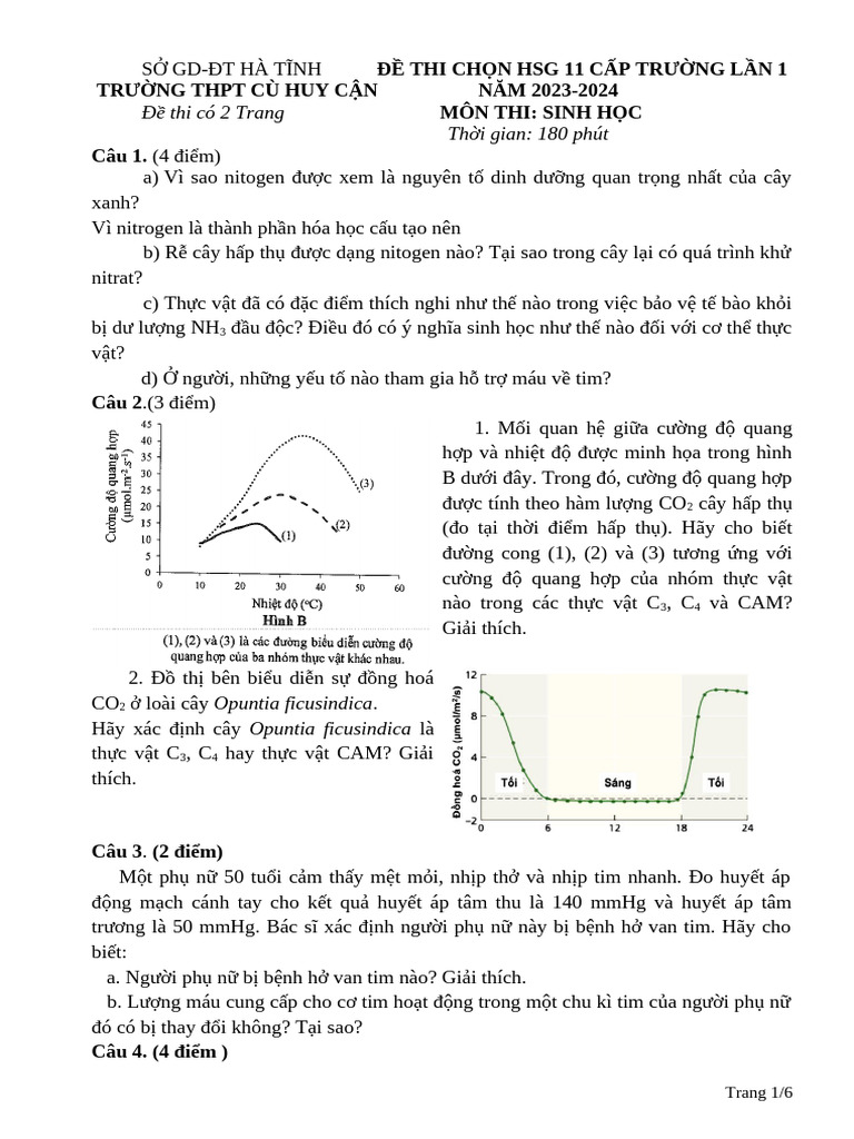 Đề Thi Học Sinh Giỏi Sinh 11 Nh 2023 2024 | PDF