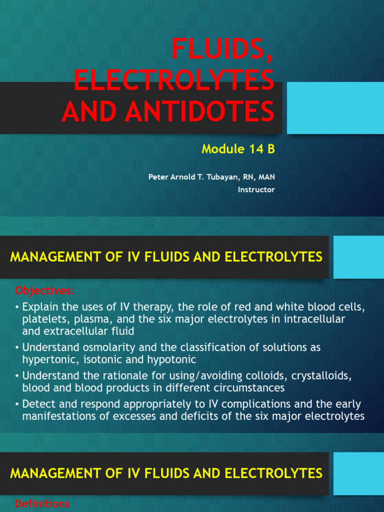 Pharmacology 2021 Module 14 a - Fluids, Electrolytes and Antidotes ...