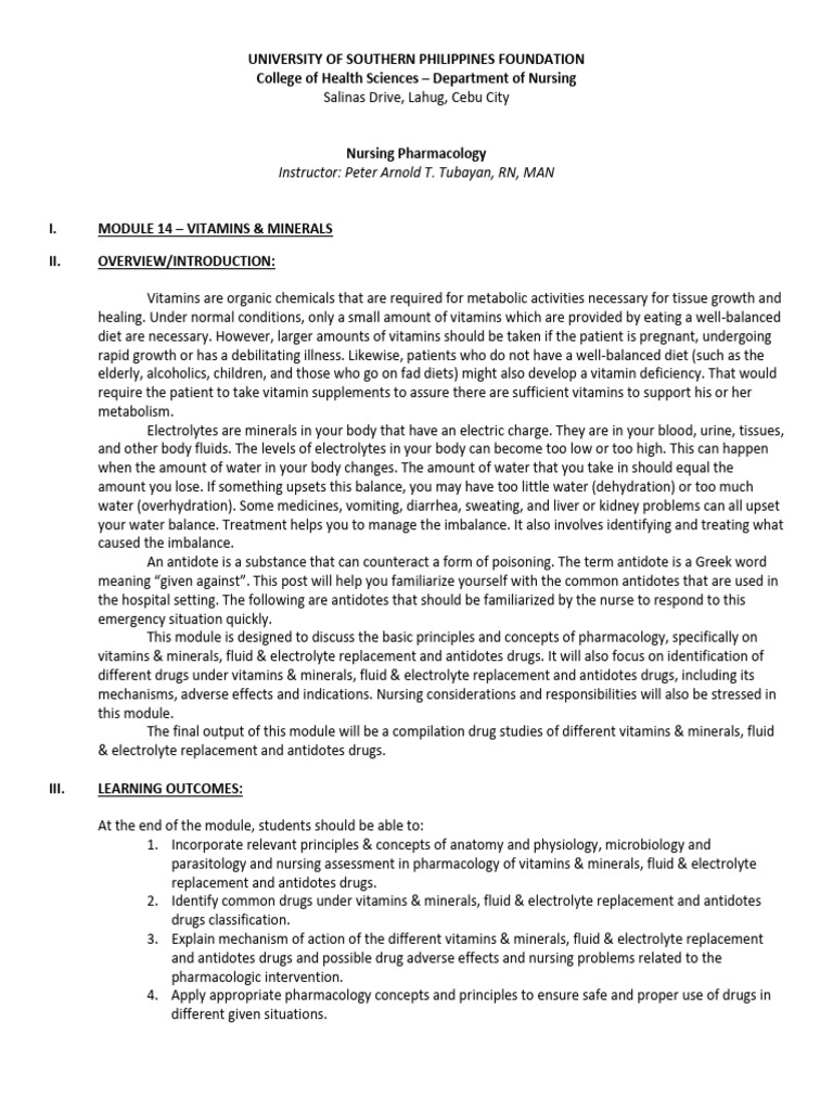 Nursing Pharmacology: Vitamins & Minerals | PDF | Vitamin | Foods