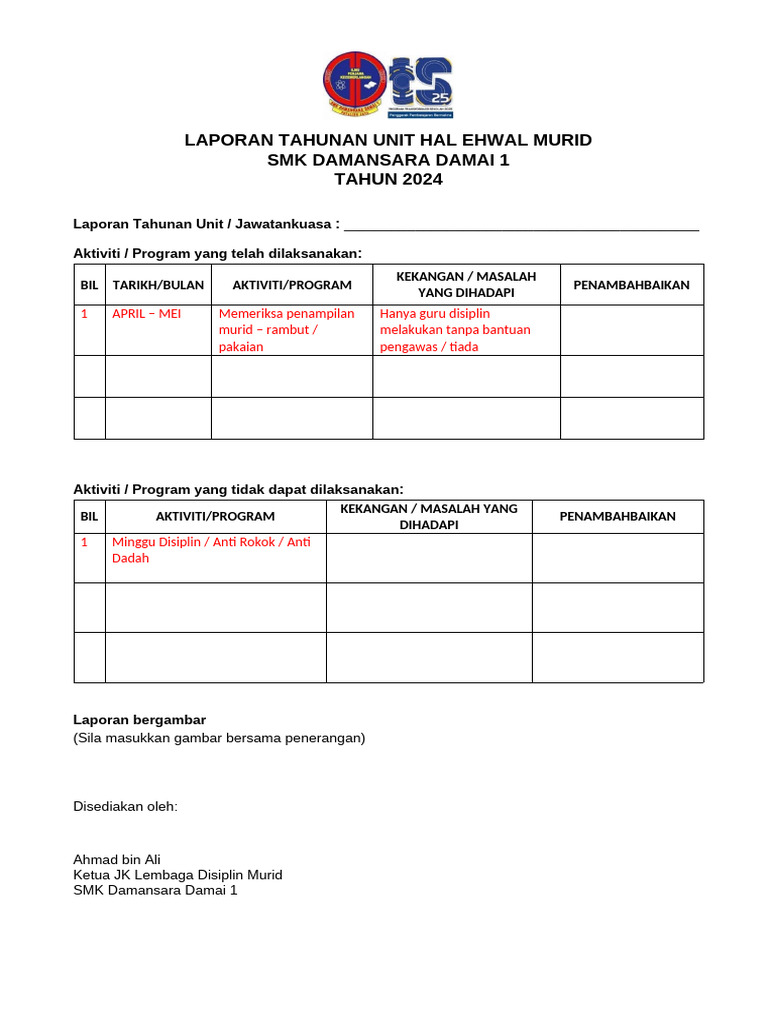 Template Laporan Tahunan Unit HEM | PDF