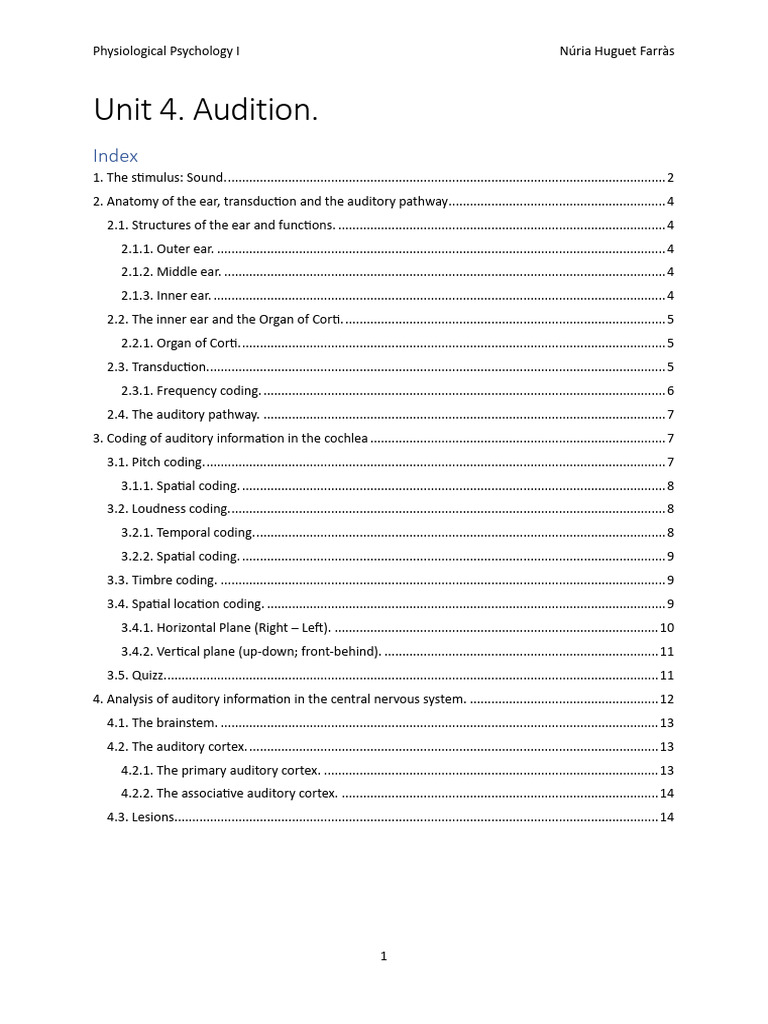 Unit 4. Audition | PDF | Auditory System | Sound
