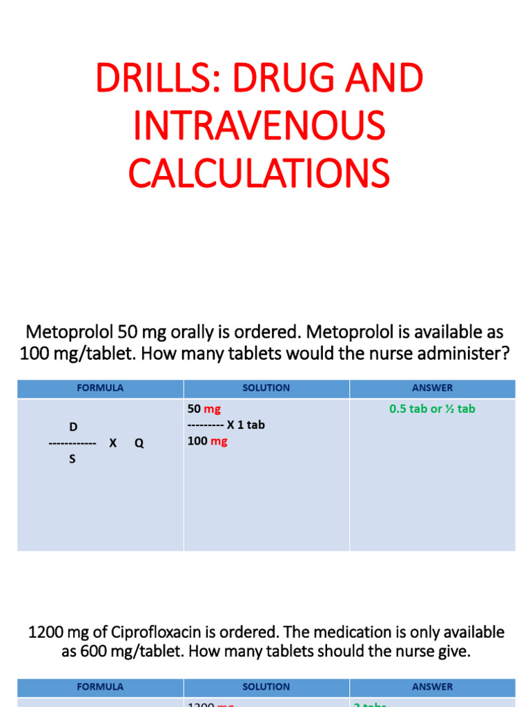 Drills - Drug and Intravenous Calculations | PDF | Intravenous Therapy ...