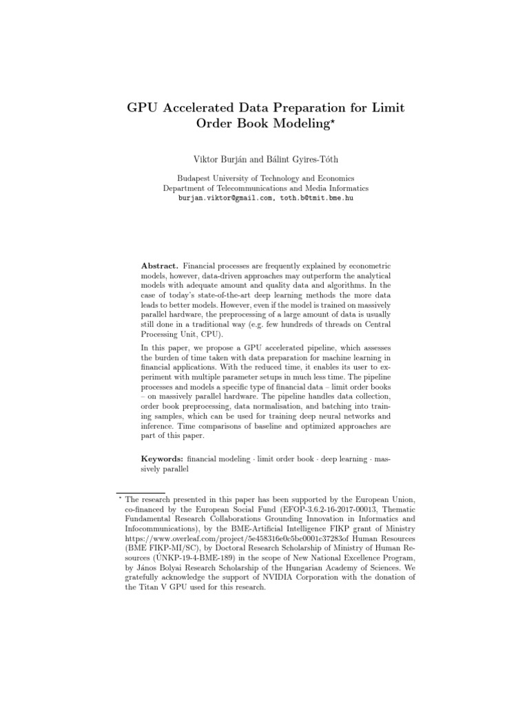 [9dok.org] order book modeling | PDF | Deep Learning | Graphics Processing Unit