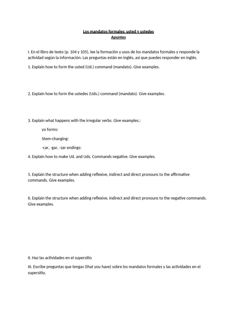 Mandatos Formales Apuntes en Blanco | PDF