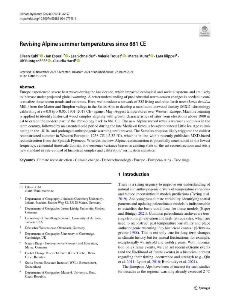 Revising Alpine Summer Temperatures Since 881 CE | PDF | Variance ...