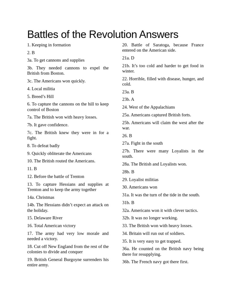 Battles of The Revolution Answers | PDF | Campaigns | Military Operations