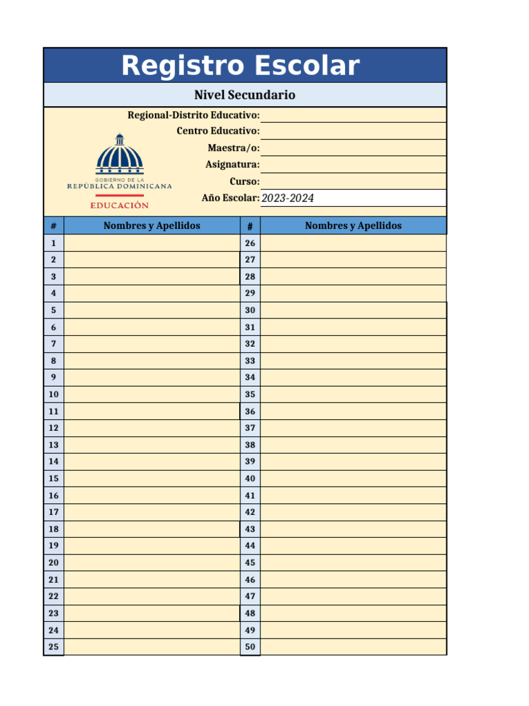Registro Escolar Secundaria 2023-2024 | PDF