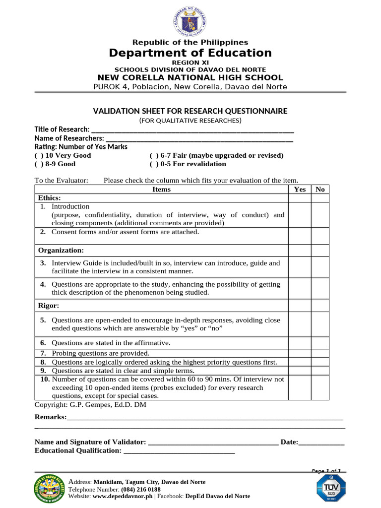 Validation Sheet | PDF