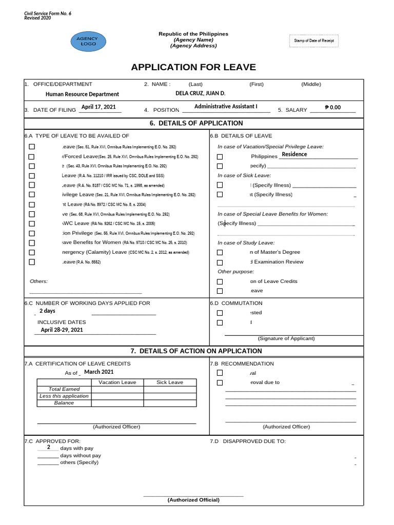 Leave Application Form Guidelines | PDF | Parental Leave | Sick Leave