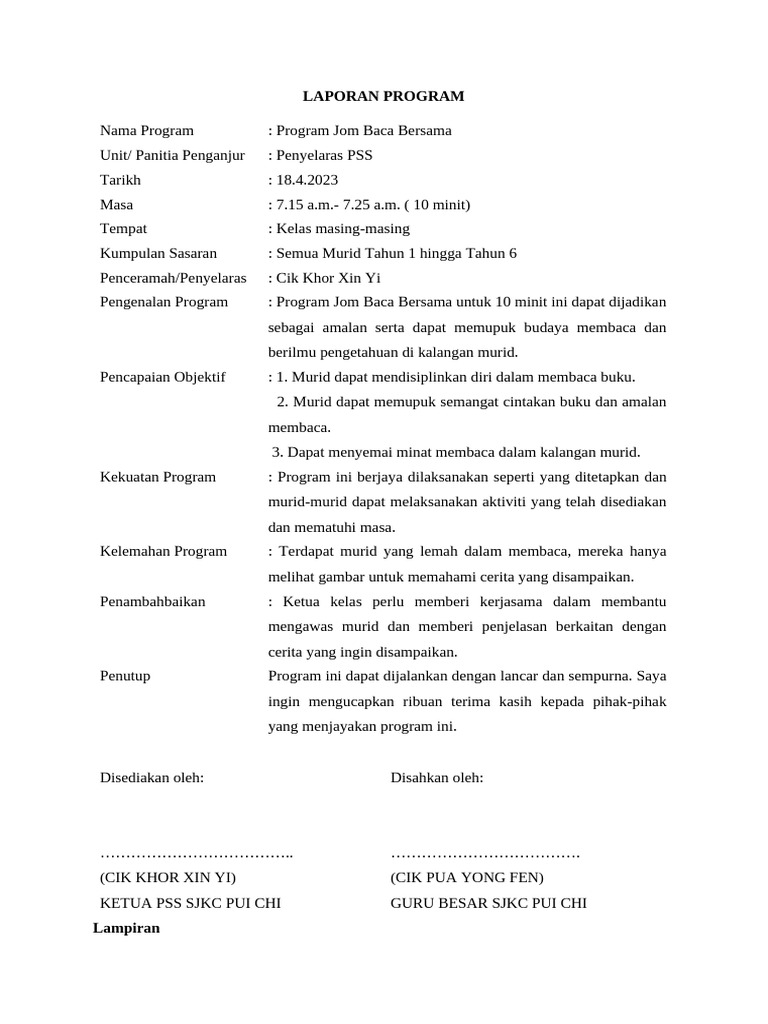 Laporan Program Jom Baca Bersama | PDF