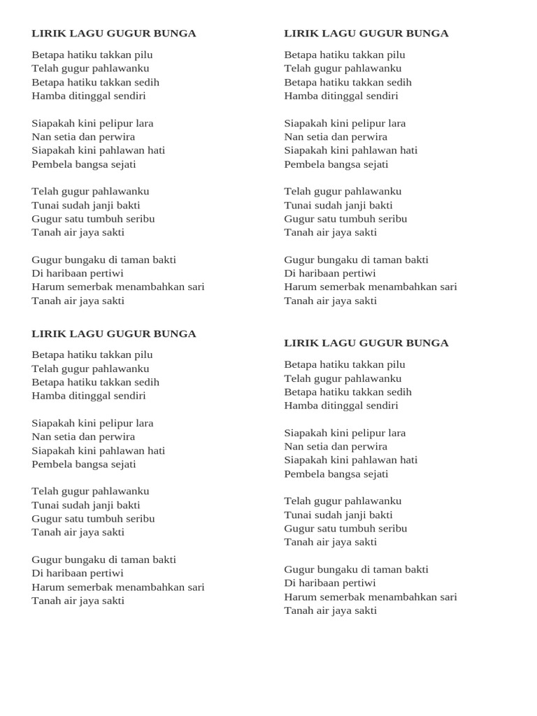 Lirik Lagu Gugur Bunga Lengkap | PDF